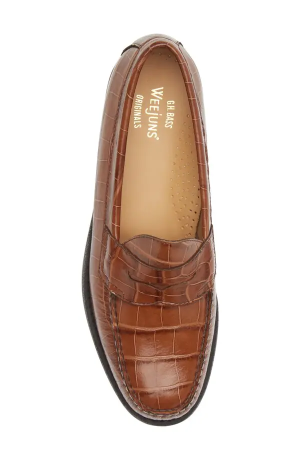 G.H. Bass & Co. Logan Croc Embossed Penny Loafer In Whiskey  display picture 1