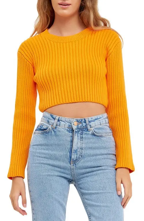 English Factory Crop Ribbed Sweater - Orange