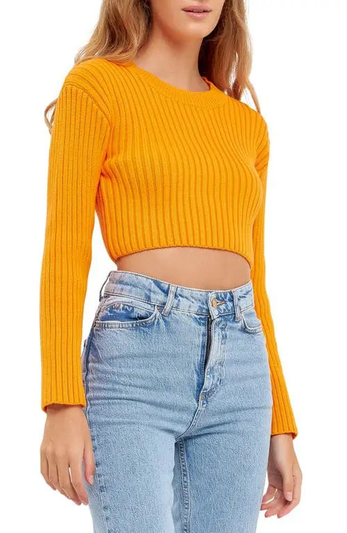 English Factory Crop Ribbed Sweater - Orange