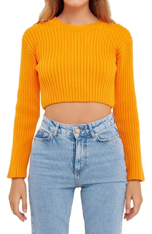 English Factory Crop Ribbed Sweater - Orange