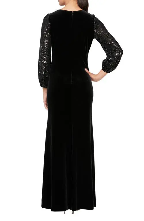Alex Evenings Mixed Media Sequin And Velvet Gown