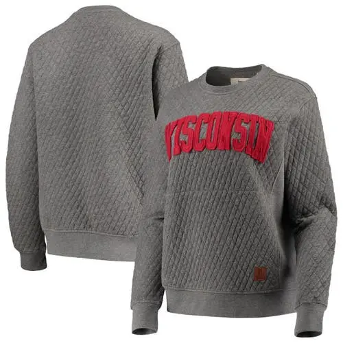 PRESSBOX Heather Charcoal Wisconsin Badgers Quilted Pullover Sweatshirt