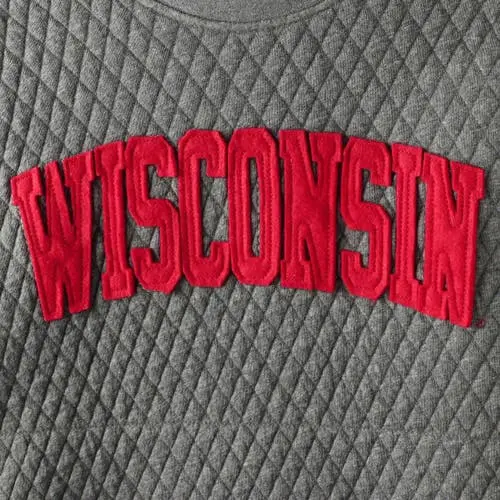 PRESSBOX Heather Charcoal Wisconsin Badgers Quilted Pullover Sweatshirt