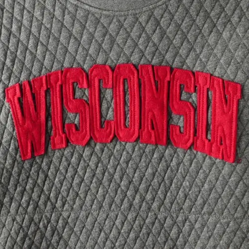 PRESSBOX Heather Charcoal Wisconsin Badgers Quilted Pullover Sweatshirt