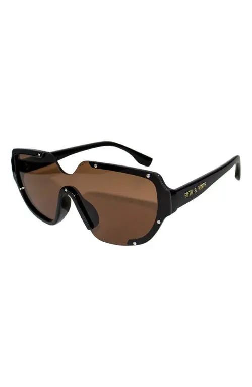 FIFTH & NINTH Jolie 71mm Oversize Polarized Square Sunglasses - Black/ Brown