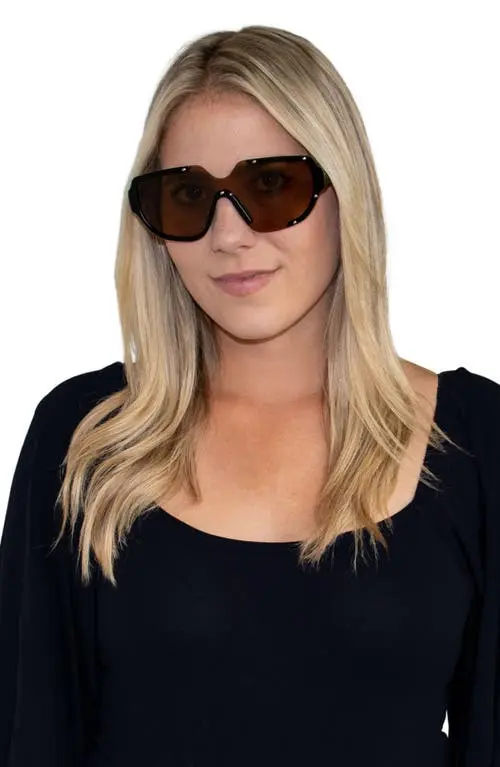 FIFTH & NINTH Jolie 71mm Oversize Polarized Square Sunglasses - Black/ Brown