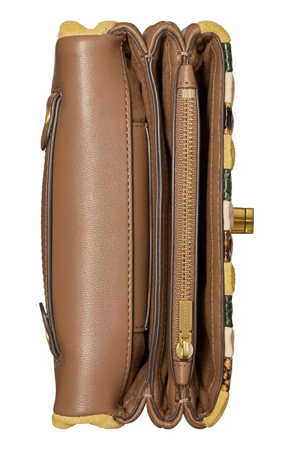 Tory Burch Kira Exotic Stripe Square Leather Crossbody Bag