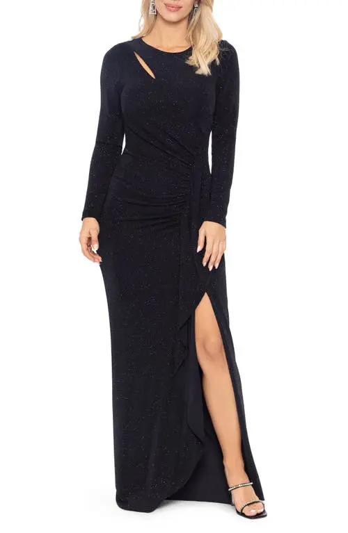 XSCAPE EVENINGS Ruched Metallic Gown