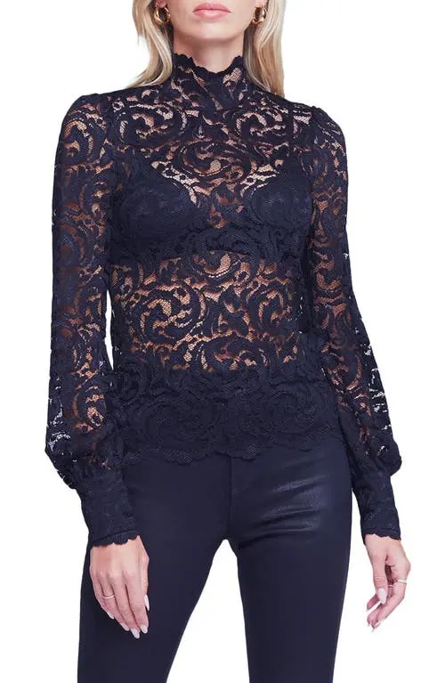 L'Agence Sheer Lace Bishop Sleeve Blouse