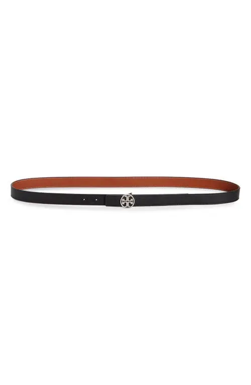 Tory Burch Miller 1-inch Reversible Logo Belt - Black/classic Cuoio/silver