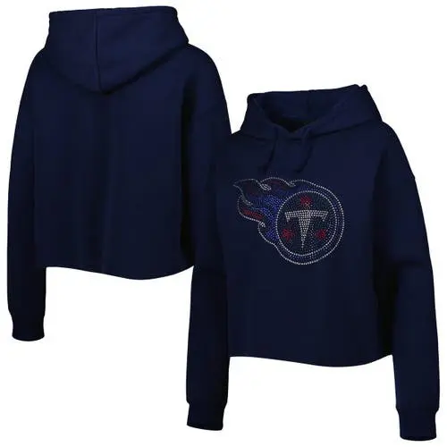 CUCE Tennessee Titans Crystal Logo Cropped Pullover Hoodie - Navy