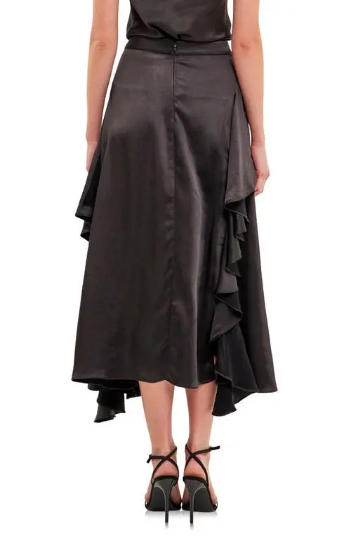 Endless Rose Satin Maxi Skirt With Ruffle Detail - Black