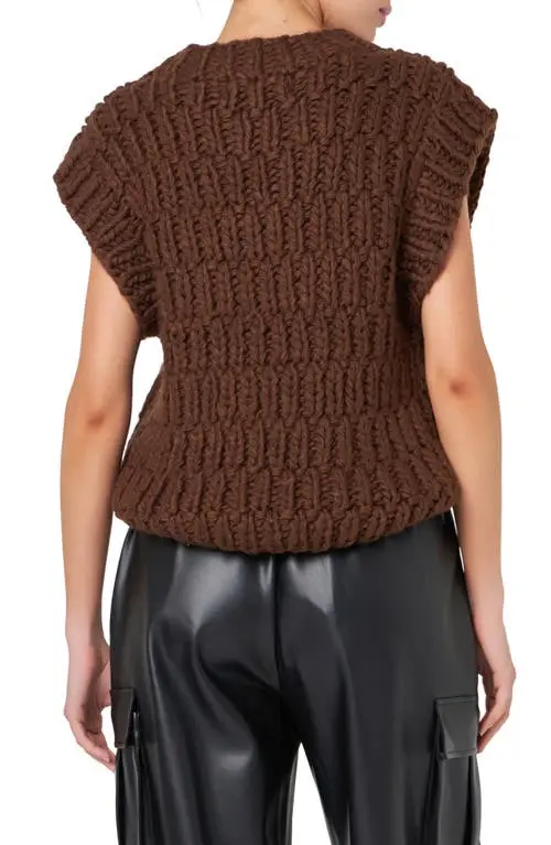 English Factory Chunky Cap Sleeve Sweater - Brown