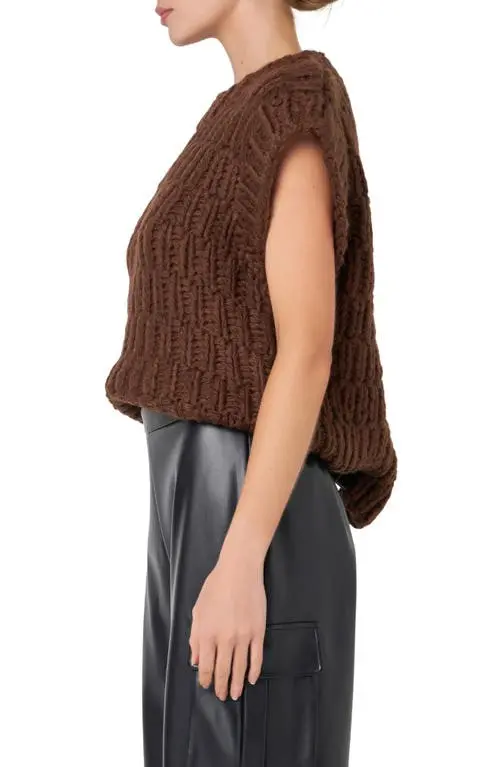 English Factory Chunky Cap Sleeve Sweater - Brown