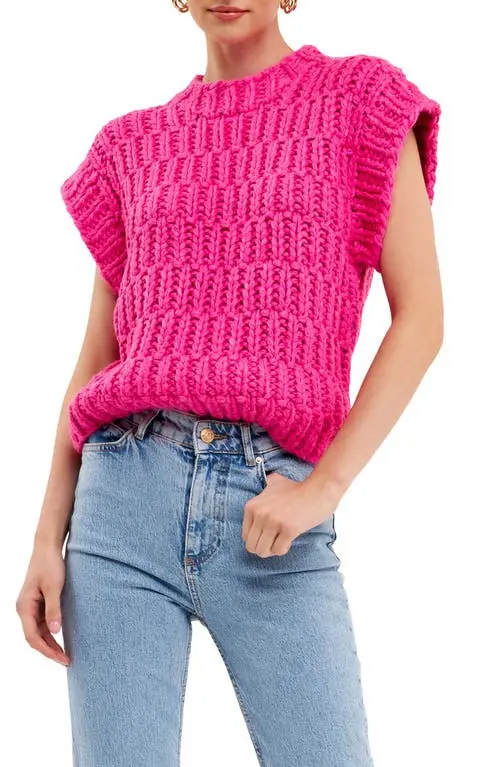English Factory Chunky Cap Sleeve Sweater - Fuchsia