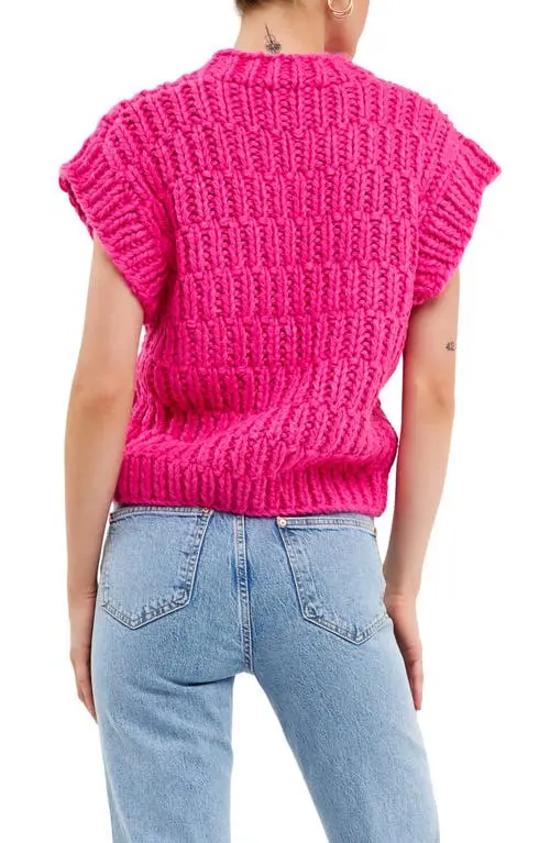 English Factory Chunky Cap Sleeve Sweater - Fuchsia