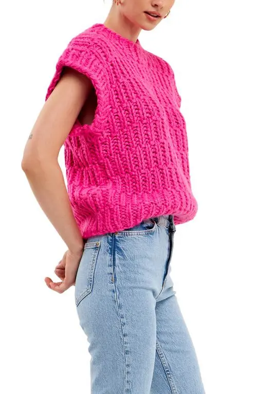 English Factory Chunky Cap Sleeve Sweater - Fuchsia