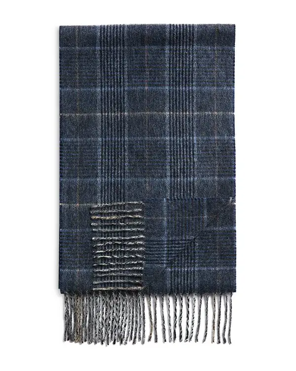 Bloomingdale'S Windowpane Glen Plaid Oversized Cashmere Scarf Exclusive - Blue