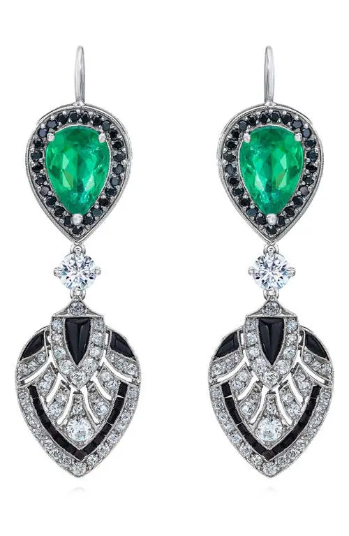 MINDI MOND Emerald And Diamond Drop Earrings - Platinum