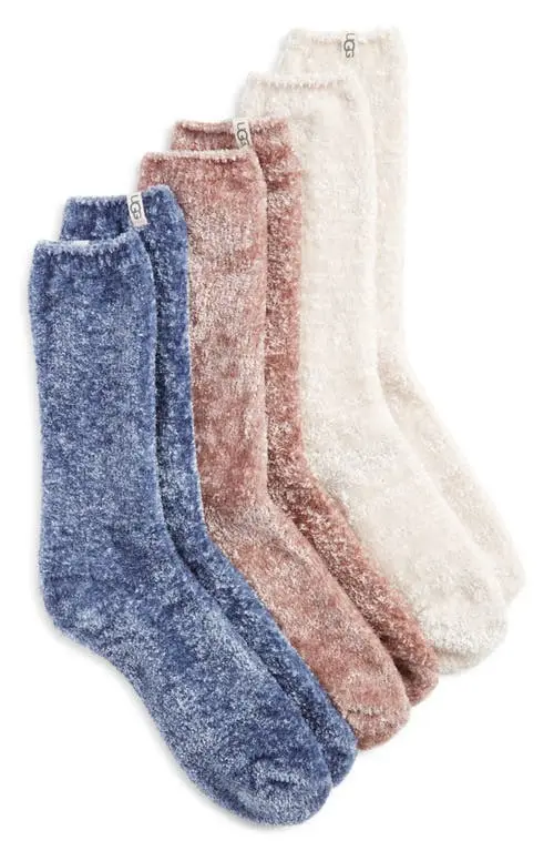 UGG Leda Assorted 3-pack Sparkle Crew Socks - Blue/pink/cream