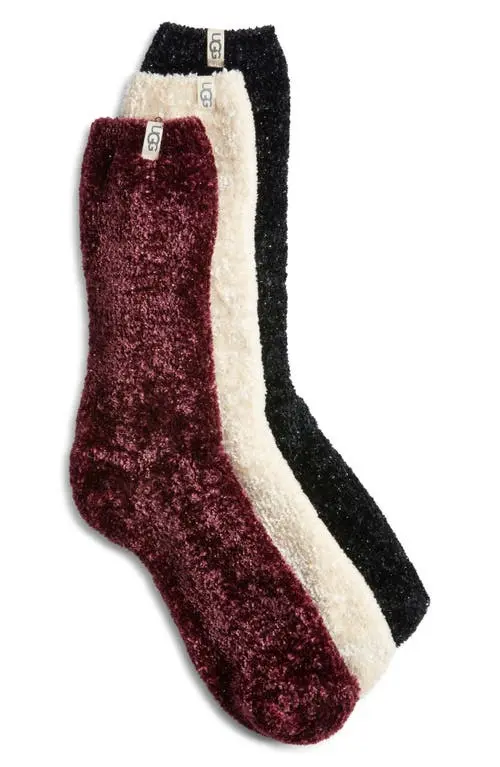 UGG Leda Assorted 3-pack Sparkle Crew Socks - Cream/wild Grape/black