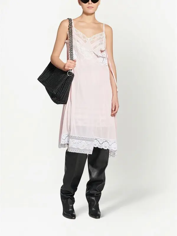 balenciaga v neck layered midi dress Balenciaga Patched Slip Midi Dress In Pink - 49% Off