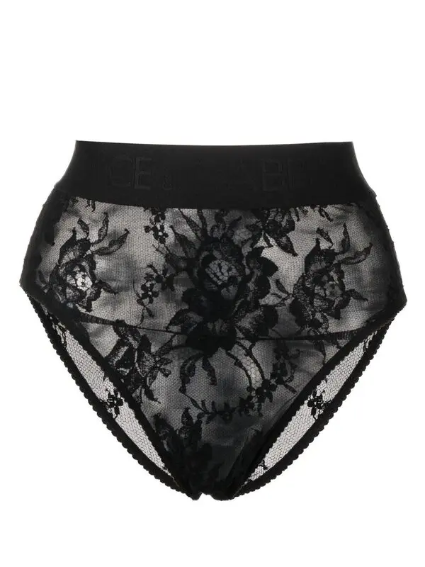 Dolce & Gabbana Floral-lace High-waist Briefs - Black