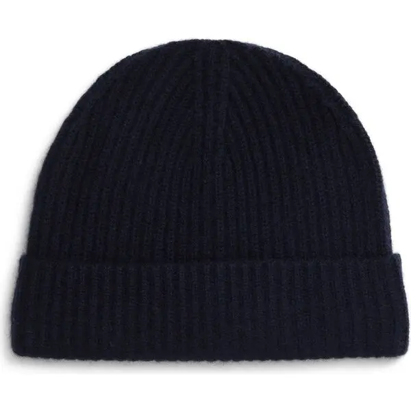 ANDREW STEWART Cashmere Ribbed Beanie - Navy