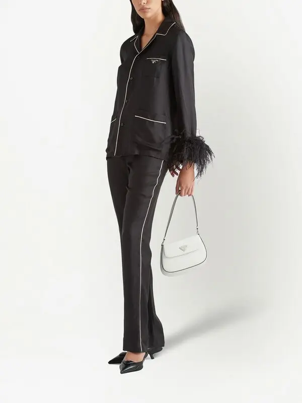 Prada Feather-Trim Silk Twill Pajamas - Black | Editorialist
