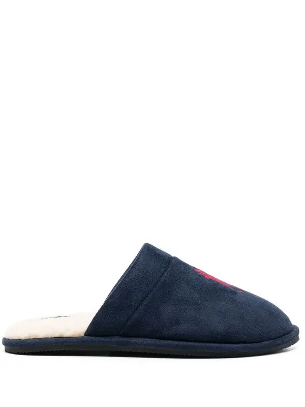 Polo Ralph Lauren Embroidered-logo Slippers - Blue