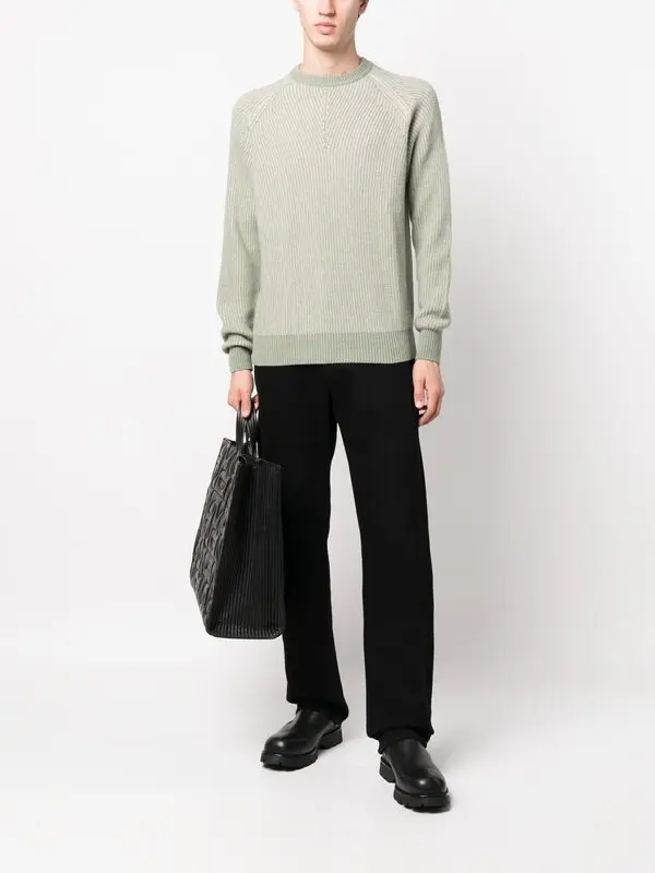 ROBERTO COLLINA Ribbed Knit Crew-neck Jumper - Green