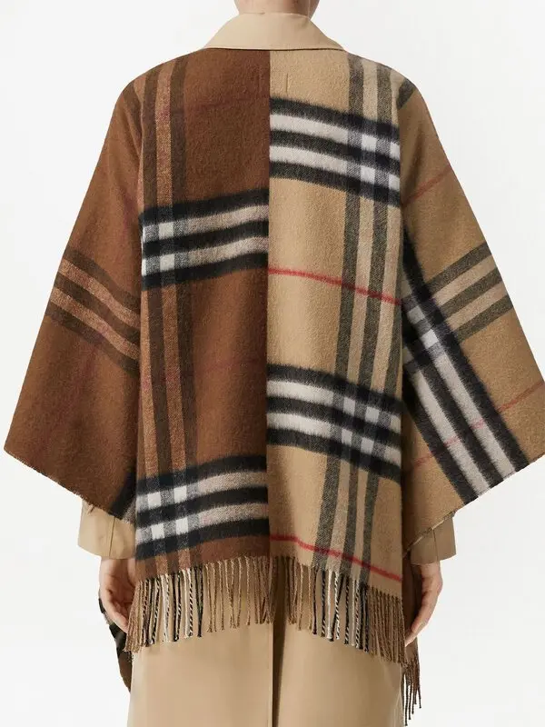 Burberry Contrast Check Fringed Cape - Brown