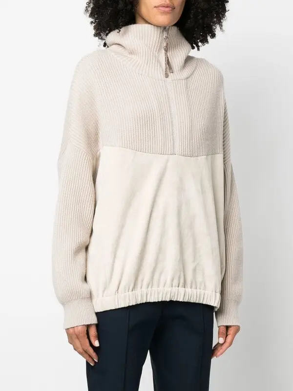 Brunello Cucinelli Panelled Knitted Leather Jumper