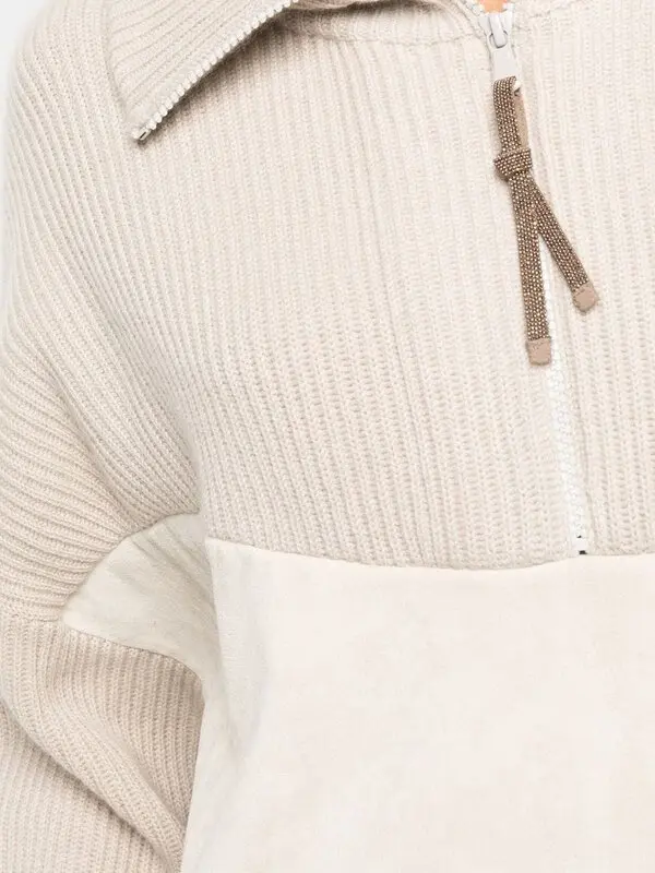Brunello Cucinelli Panelled Knitted Leather Jumper