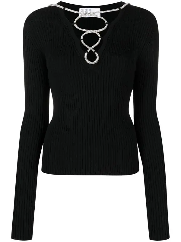 Giuseppe Di Morabito Ribbed-knit Top With Crystal Embellishments - Black