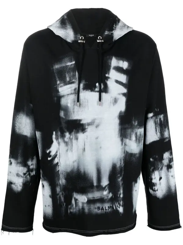 Balmain Graphic Print Hoodie - Black
