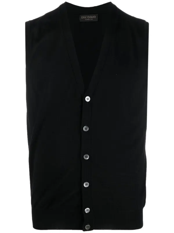 DELL'OGLIO V-neck Merino Wool Vest - Black