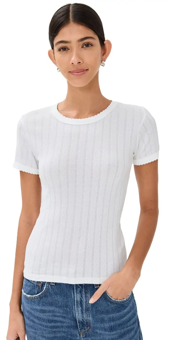 LESET Pointelle Short Sleeve Tee - White