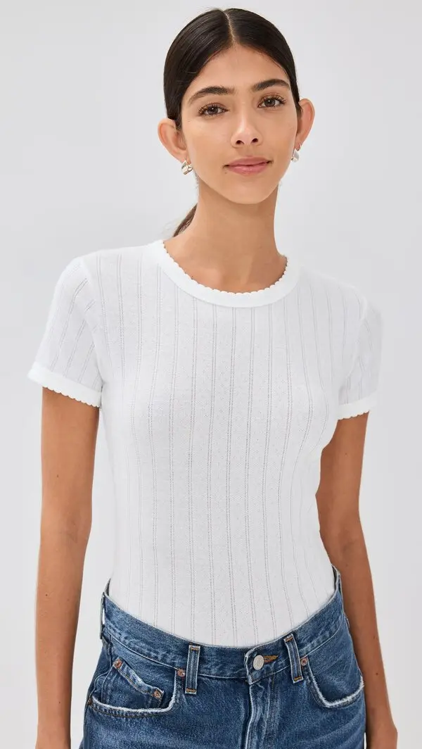 LESET Pointelle Short Sleeve Tee - White