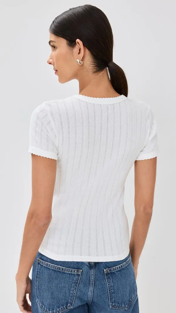 LESET Pointelle Short Sleeve Tee - White