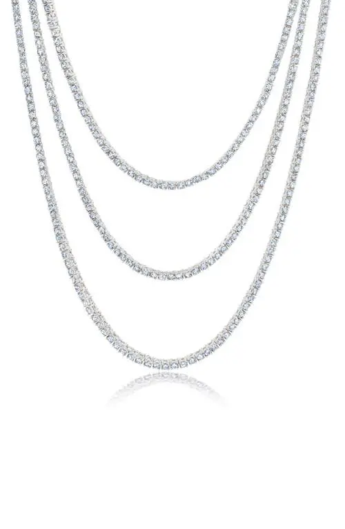 CRISLU Triple Layer Tennis Necklace - Platinum