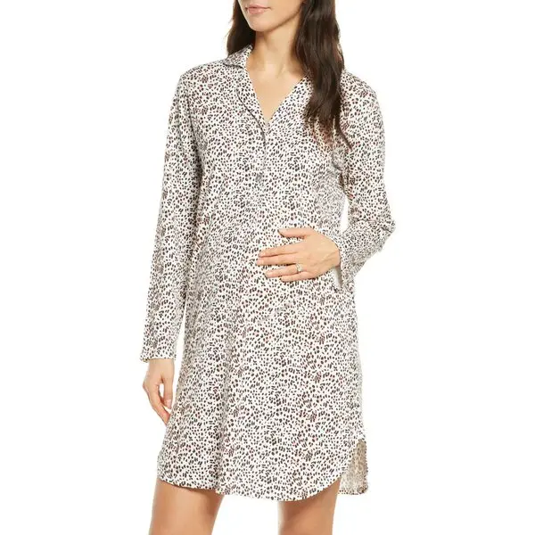 BELABUMBUM Luxe Animal Print Maternity/nursing Nightshirt - Leopard Print