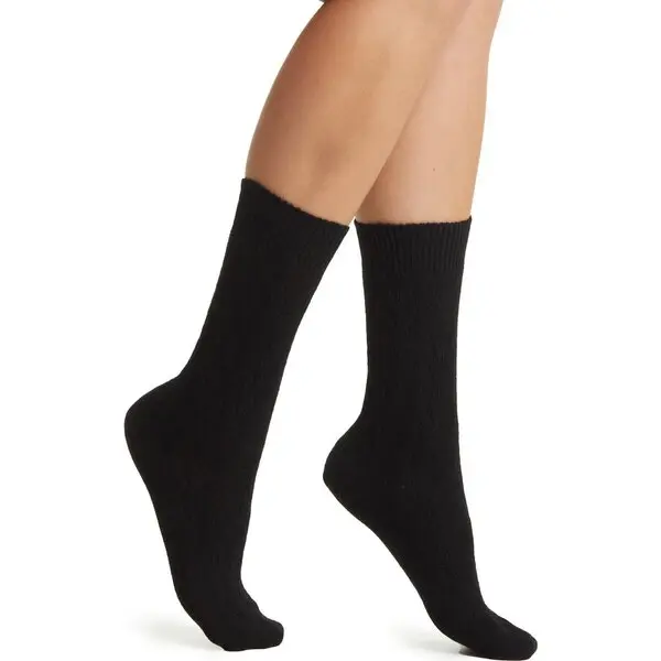 Oroblu Gwen Cable Knit Blend Crew Socks - Black