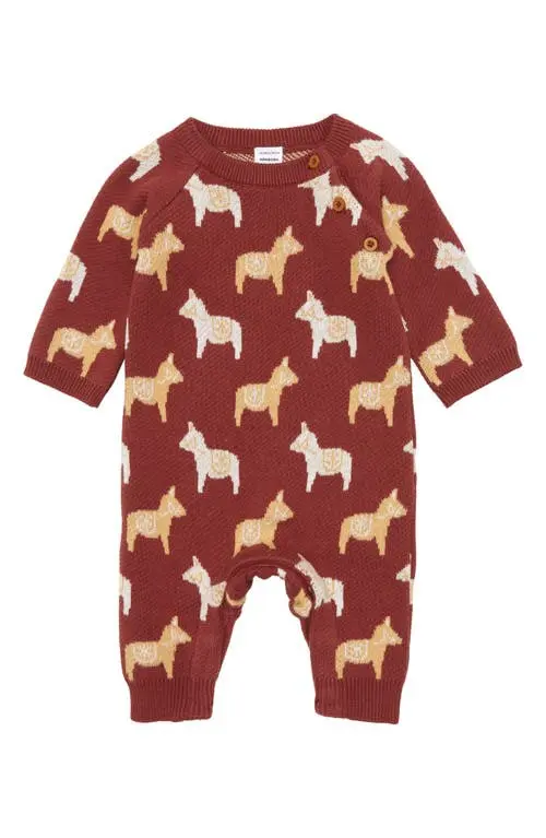 Nordstrom Jacquard Burros Cotton Romper - Red Jelly Sweet Ponies