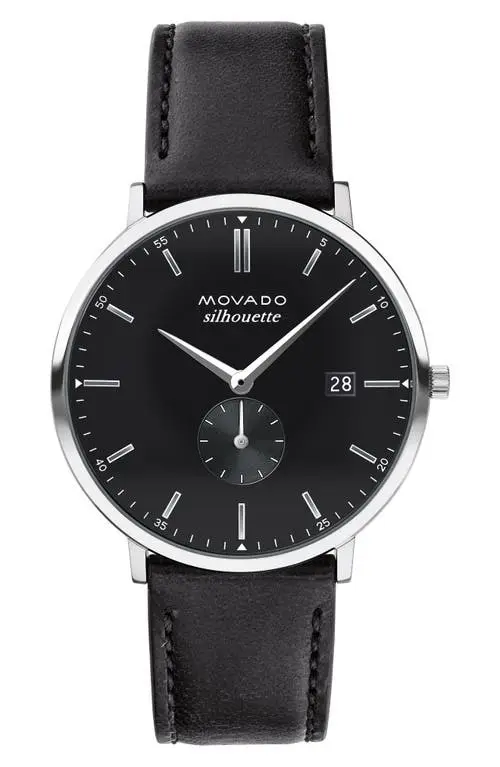 Movado Heritage Leather Strap Watch - Black
