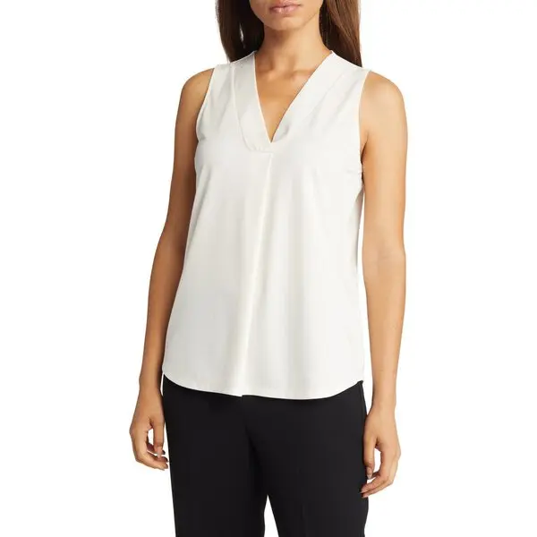 Anne Klein Pleat Neck Shell - Anne White