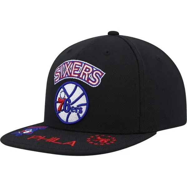 Mitchell & Ness Philadelphia 76ers Hardwood Classics Front Loaded Snapback Hat - Black
