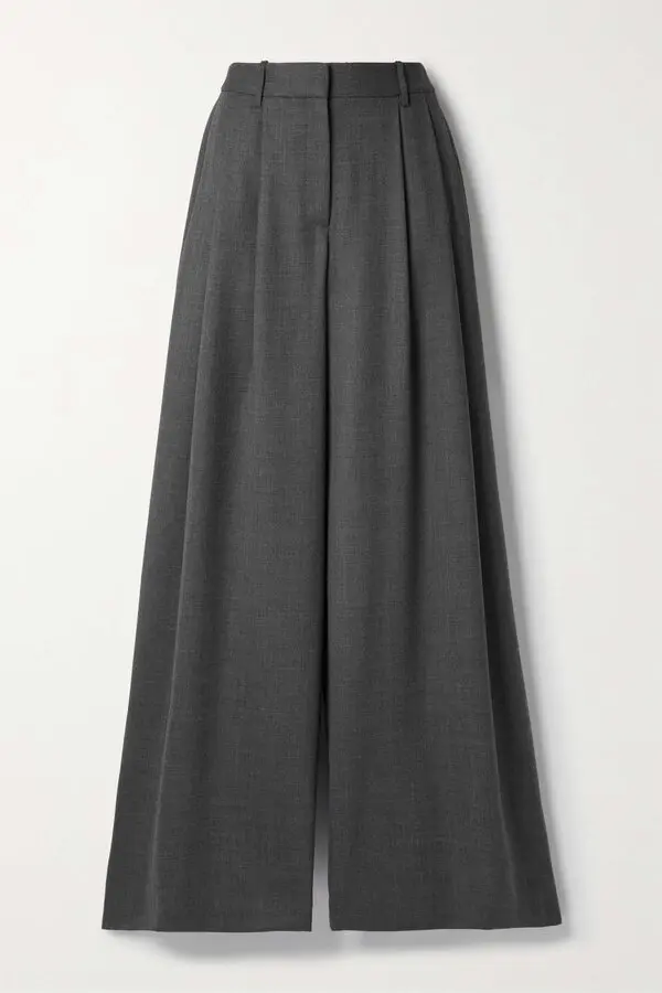 NILI LOTAN Dillon Pleated Wool-twill Wide-leg Pants