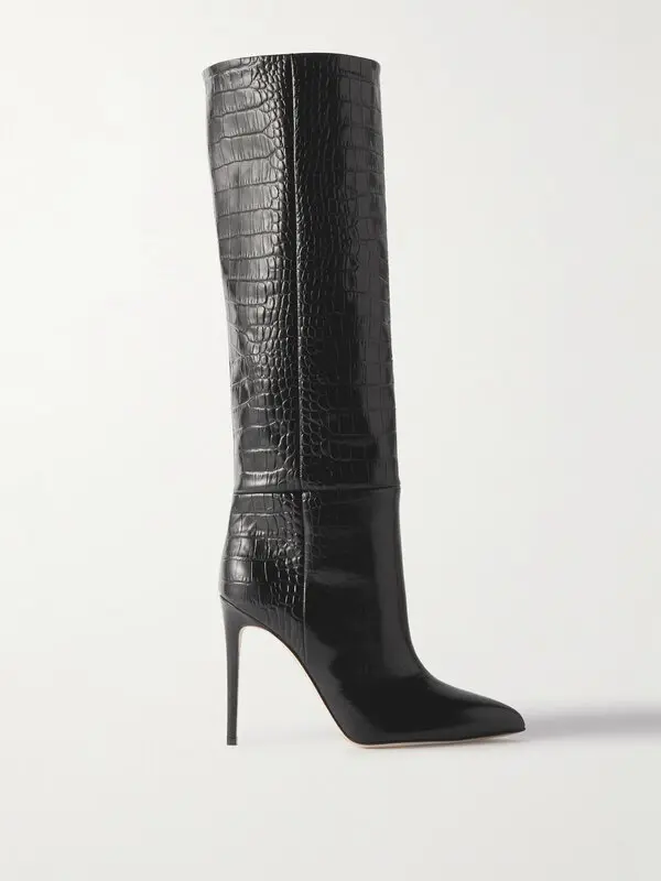 Paris Texas Croc-effect Leather Knee Boots - Black