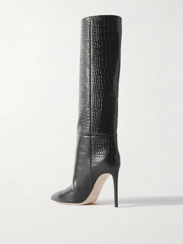 Paris Texas Croc-effect Leather Knee Boots - Black